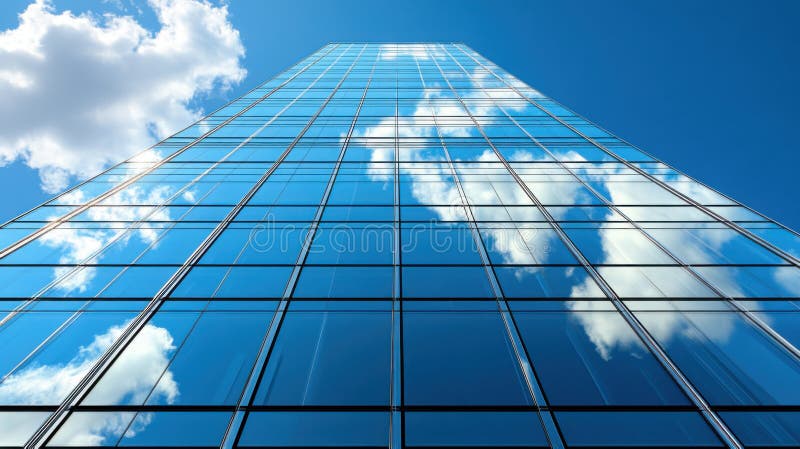 Modern Glass Skyscraper Reflecting Blue Sky and Clouds Stock Image ...