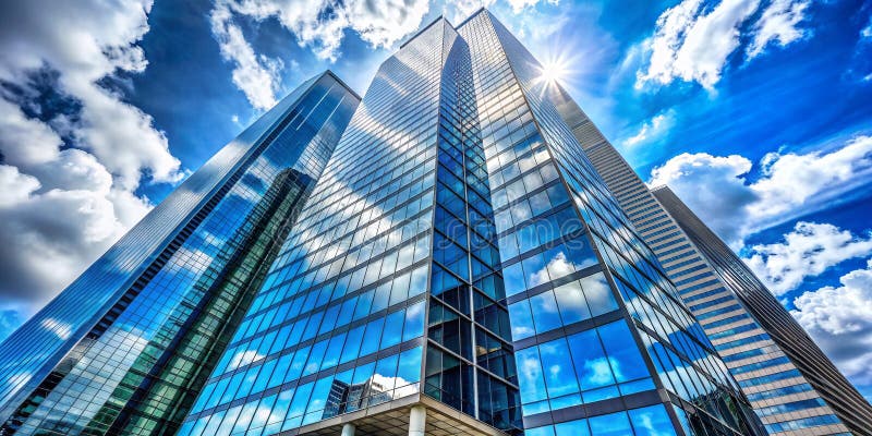Modern Glass Skyscraper Reflecting the Blue Sky in Downtown Metropolis ...
