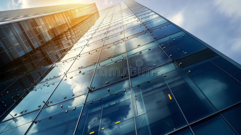 Modern Glass Skyscraper Reflecting Clouds and Sunlight Stock Video ...
