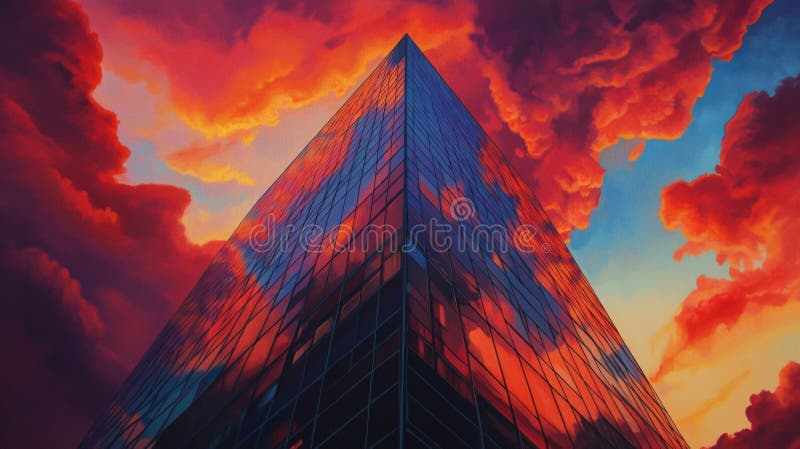 Modern Glass Skyscraper Reflecting Vibrant Sunset Sky Stock ...