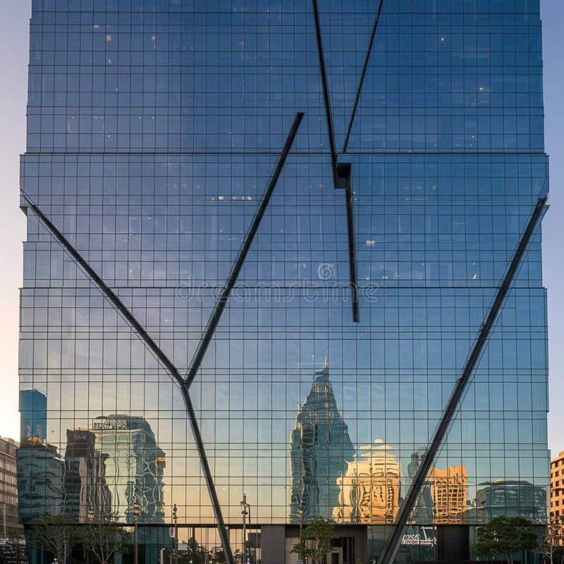 A Modern Glass Skyscraper with a Reflective Facade Capturing a Skyline ...