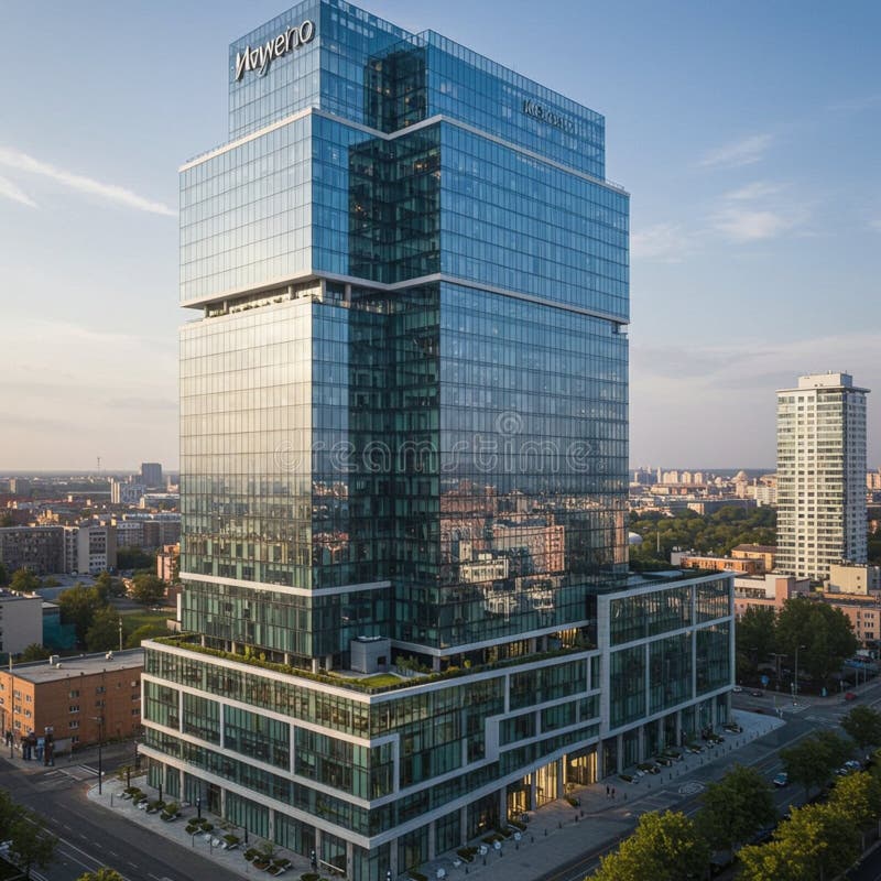 Modern Glass Skyscraper with Reflective Facade, Featuring Alternating ...
