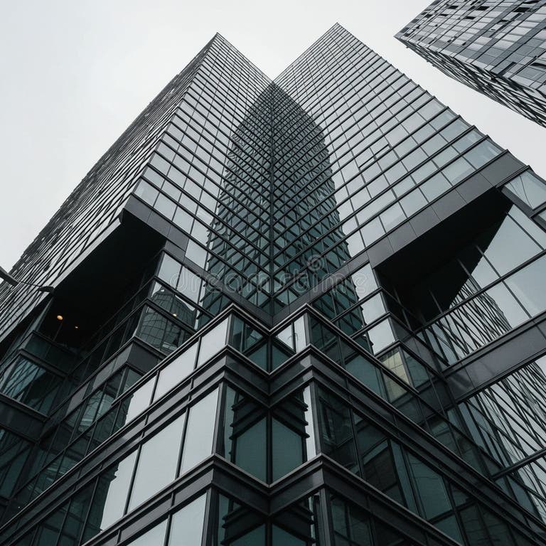 Modern Glass Skyscraper with Reflective Windows, Seen from a Low Angle ...