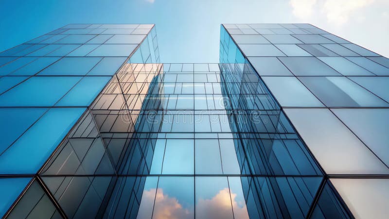 A Modern Glass Skyscraper Reflects the Clouds and Sky, Creating a ...