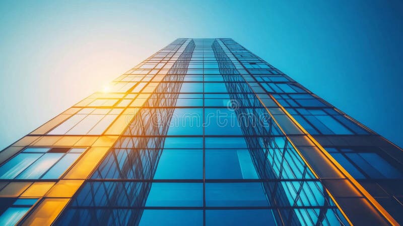 Modern Glass Skyscraper at Sunset Stock Illustration - Illustration of ...