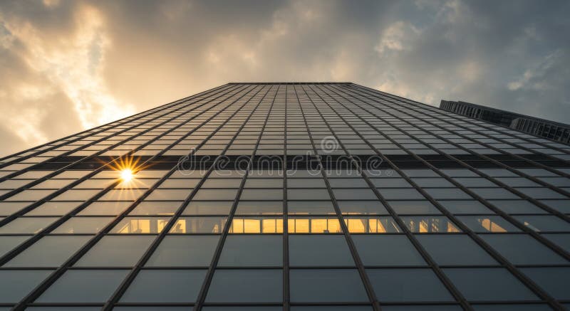 Modern Glass Skyscraper at Sunset Stock Illustration - Illustration of ...