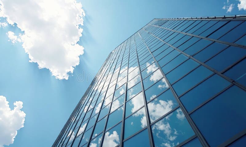 Modern Glass Skyscraper Upward Perspective Reflective Windows Blue ...