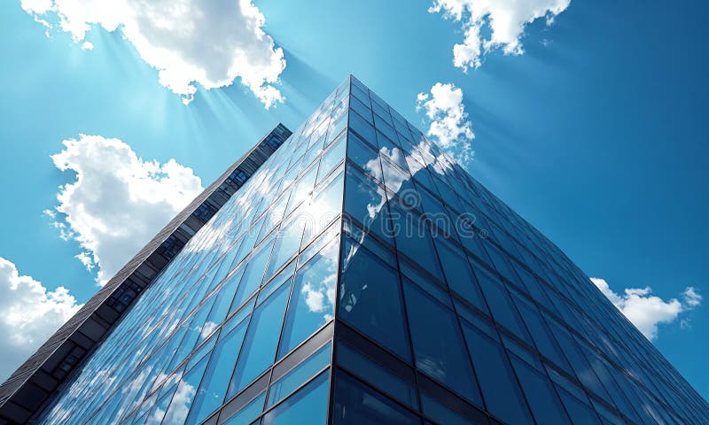 Modern Glass Skyscraper Upward Perspective Reflective Windows Blue ...