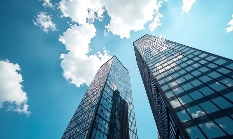 Modern Glass Skyscraper Upward Perspective Reflective Windows Blue ...
