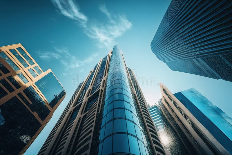 Modern Glass Skyscrapers with Blue Sky. Generative AI Stock ...