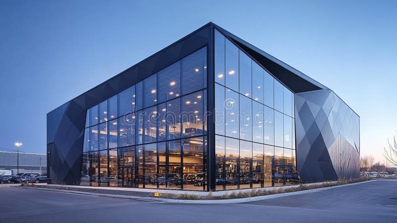 Modern Glass and Steel Building at Dusk Stock Illustration ...