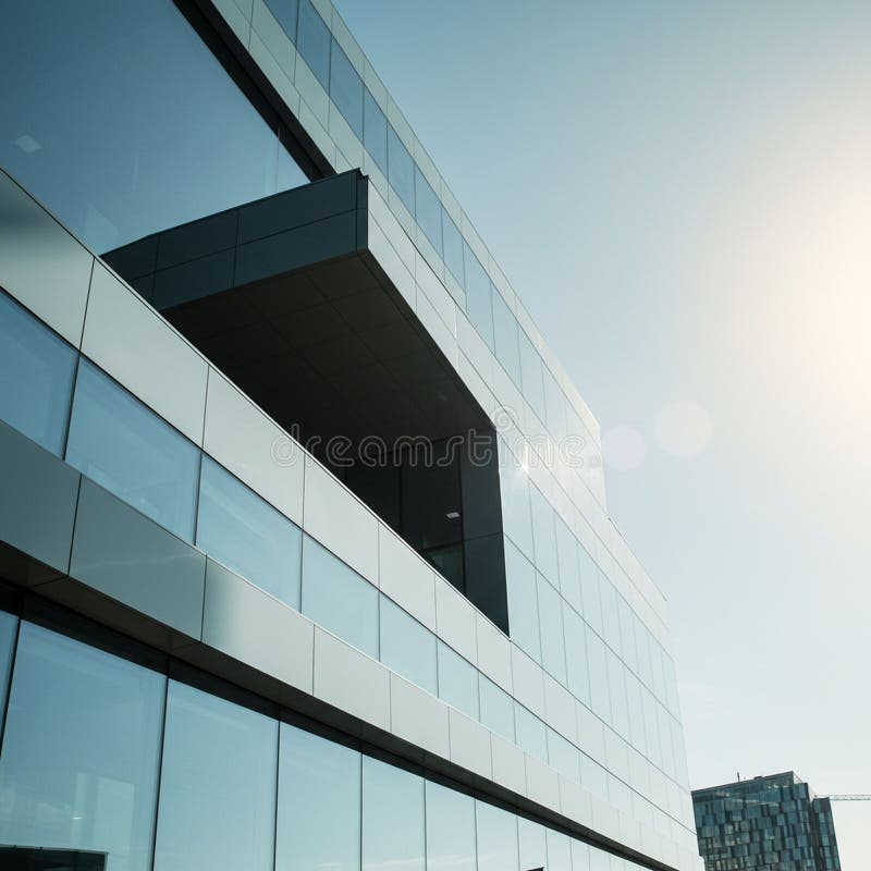 Modern Glass and Steel Building, Featuring Reflective Windows and Sharp ...