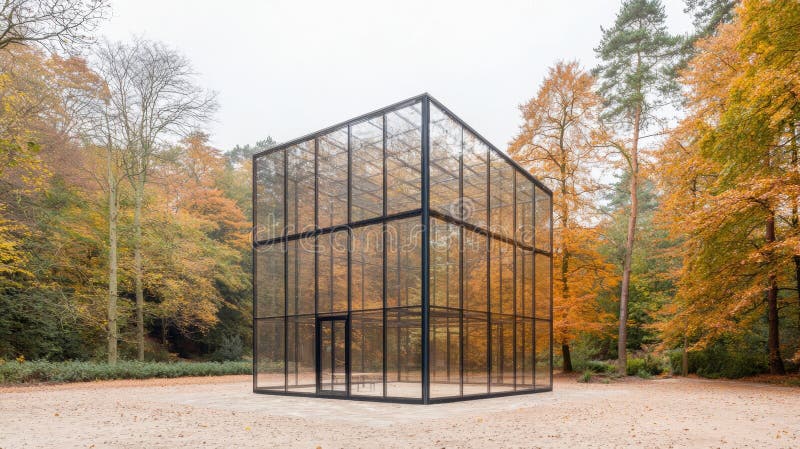 A Modern Glass and Steel Structure in a Forest Setting. Stock Image ...