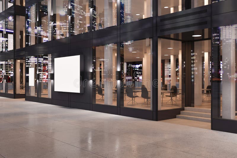 Modern Glass Store Front Exterior Design with Reflections and Empty ...