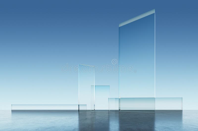 Modern Glass Structures on a Clean Backdrop. 3D Rendering Stock ...