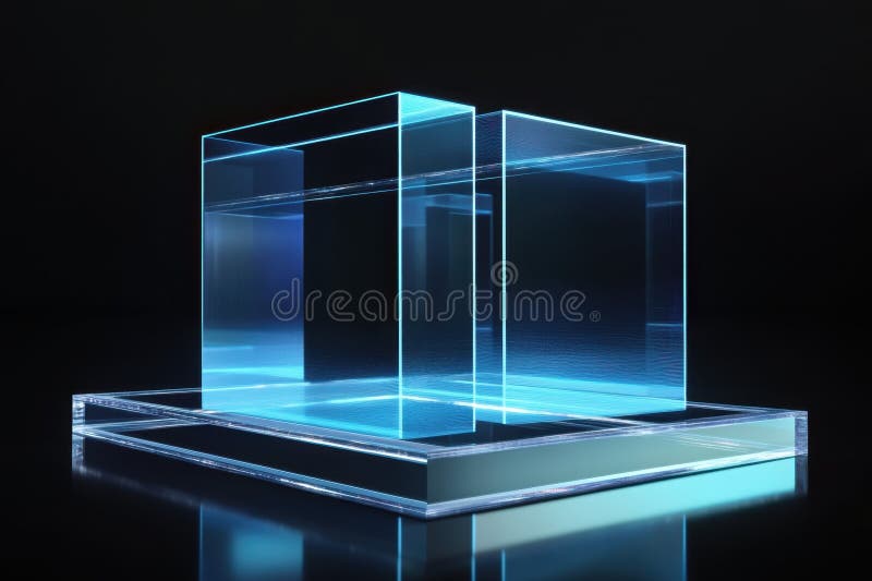 Modern Glass Structures with Illuminated Edges on a Dark Reflective ...
