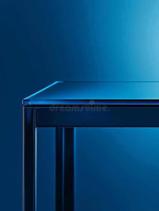 Modern Glass Table with Blue Background Stock Photo - Image of sleek ...