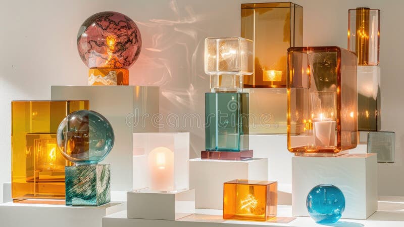Modern Glass Table Lamps and Vases Collection Display Stock ...