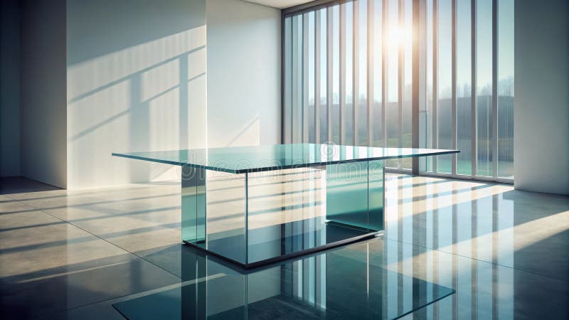 Modern Glass Table in Minimalist Interior with Sunlight Streaming ...