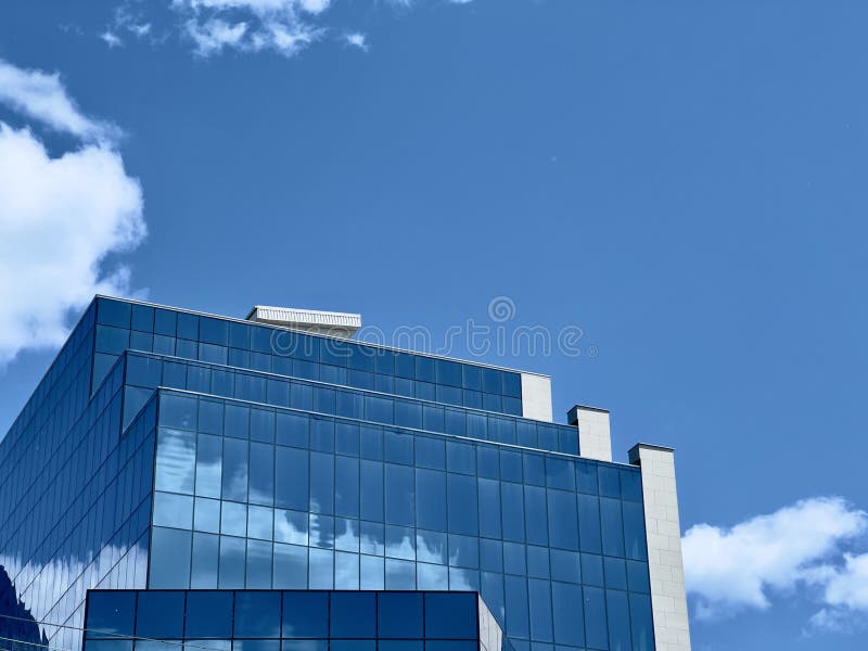 Modern Glass Tower with Blue Windows Stock Photo - Image of abstract ...