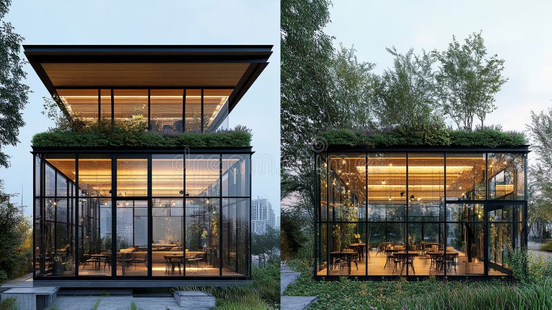Modern Glass Walled Cafe Floating Rooftop Garden Stock Photos - Free ...