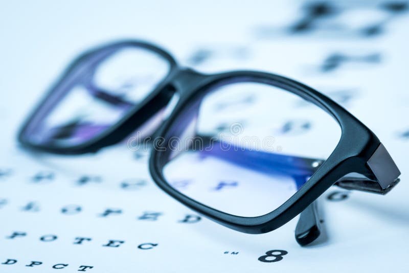 Modern Glasses on a Eye Sight Test Chart Stock Photo - Image of test ...