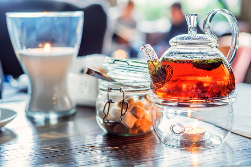 Modern Glassy Teapot with Fresh Tea Stock Image - Image of perfect ...