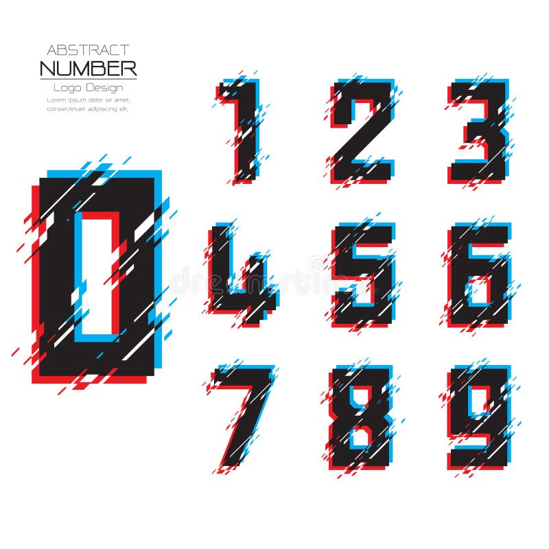 Modern Glitch Set of Number Template, Abstract Distortion of Character ...