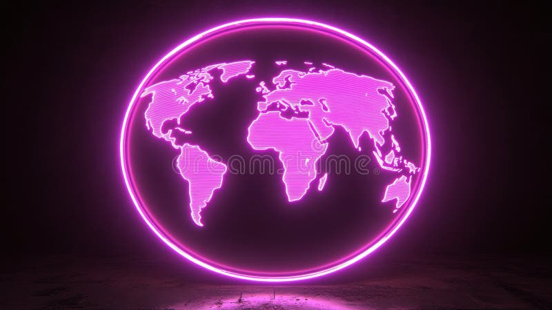 A Modern Globe Design Featuring Neon Purple Lighting Against a Dark ...