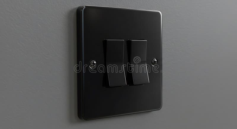 Modern Black Double Light Switch Mounted on a Gray Wall Close-up View ...