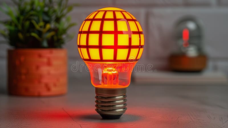 Modern Glow: Red Grid Light Bulb Stock Illustration - Illustration of ...