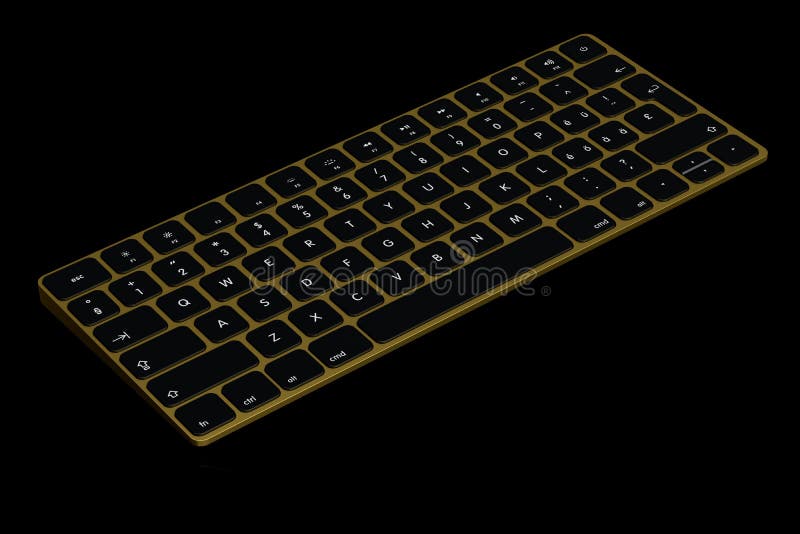 Modern Gold Aluminum Computer Keyboard Isolated on Yellow Background ...
