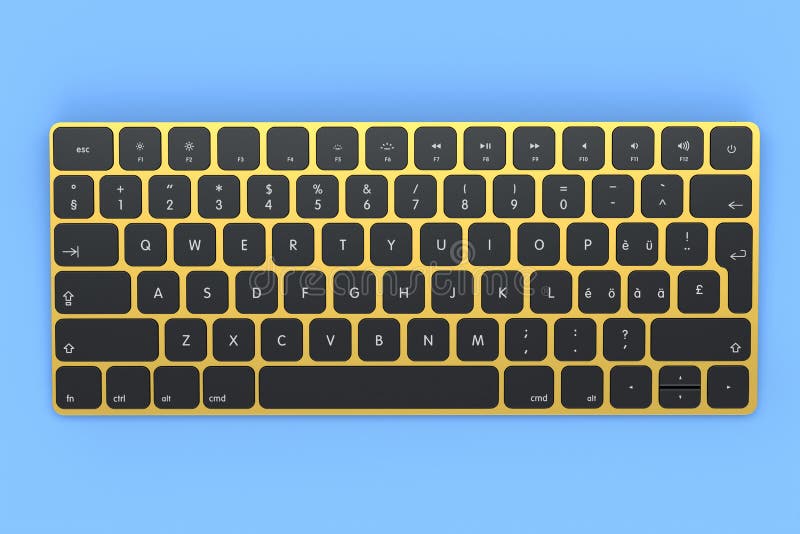 Modern Gold Aluminum Computer Keyboard Isolated on Blue Background ...