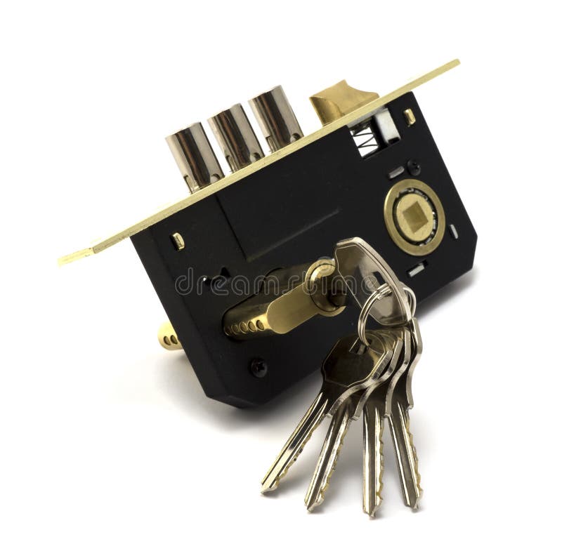 Modern Gold and Black Lock with Bunch of Keys Stock Image - Image of ...