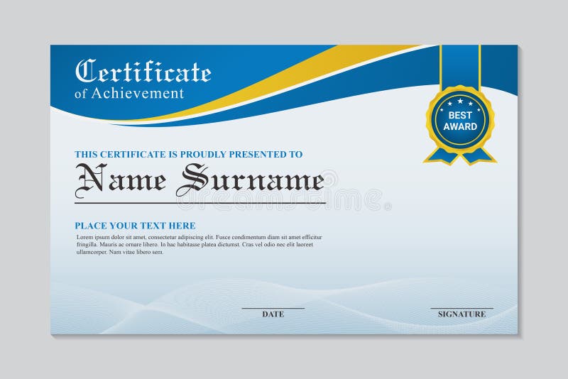 Modern Gold Blue Wave Shape Design Certificate of Achievement Template ...