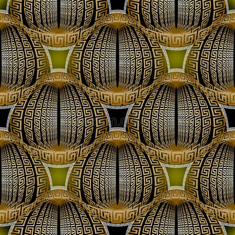 Gold 3d Floral Greek Vector Mandala Pattern. Ornamental Geometric ...