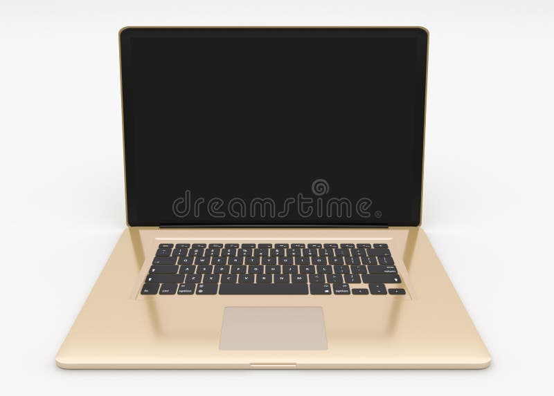 Modern Gold Laptop On White Background 3D Rendering Stock Illustration ...