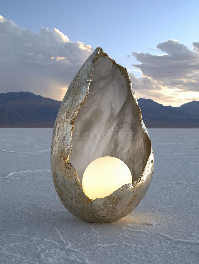 Modern Gold and Marble Egg-shaped Lamp on Salt Flat Stock Illustration ...