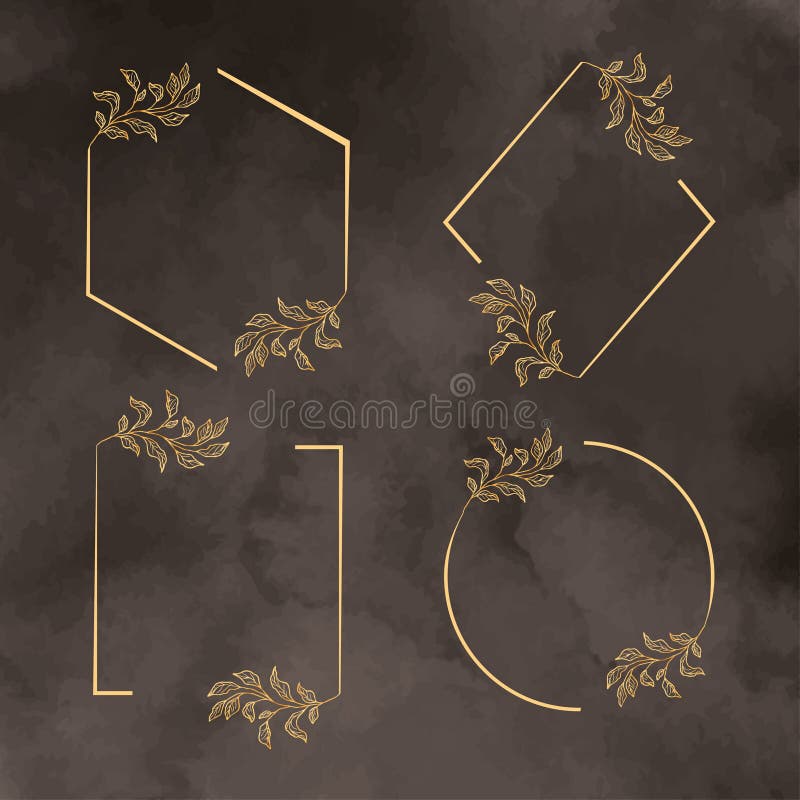 Modern Golden Frame Template with Leaves Pack Design Illustration Stock ...