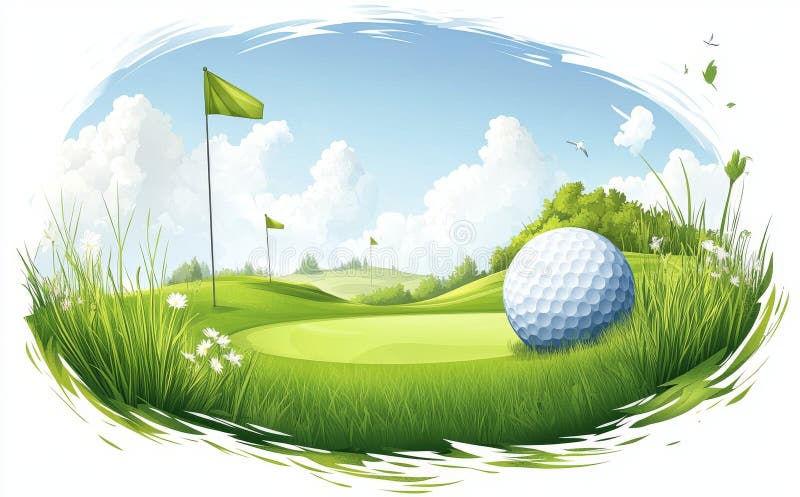 A Modern Golf Course Layout with Floating Flags and Balls, Situated in ...