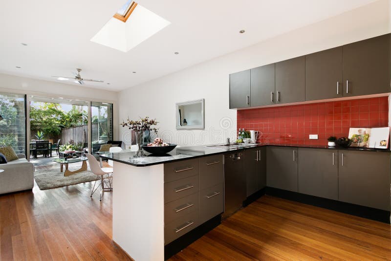 Modern Gourmet Kitchen Interior Stock Image - Image of residential ...