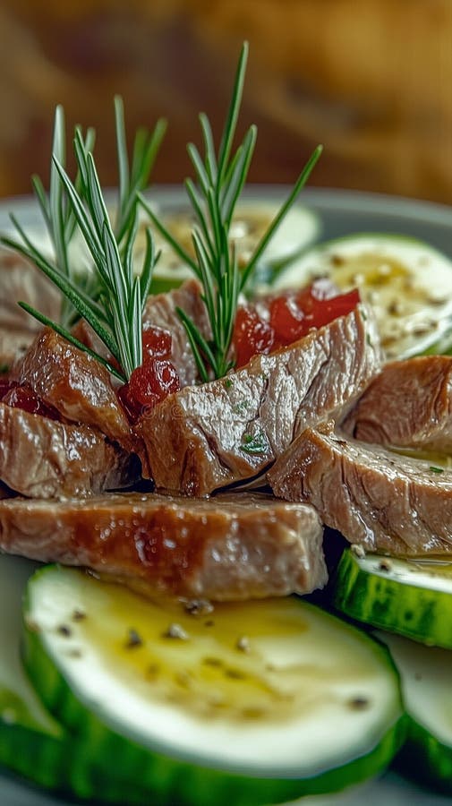 Modern Gourmet Salad with Seared Meat and Fresh Herbs in Contemporary ...