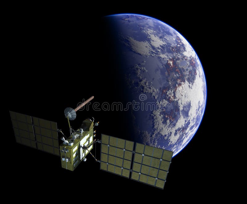 Modern GPS satellite stock illustration. Illustration of clouds - 20031186