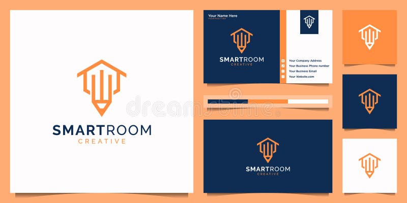 Modern Gradient Pencil and Home with Liner Style. Creative Room Logo ...