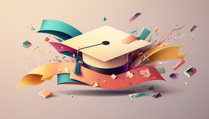 Modern Graduation Cap Illustration with Confetti. Generative AI Stock ...