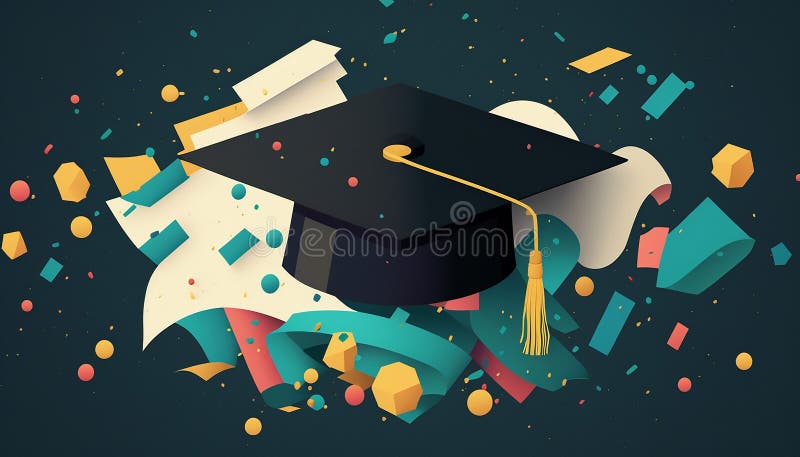 Modern Graduation Cap Illustration with Confetti. Generative AI Stock ...