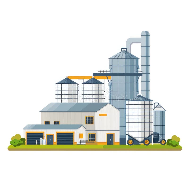 Modern Grain Storage Facility with Silo and Truck Stock Illustration ...