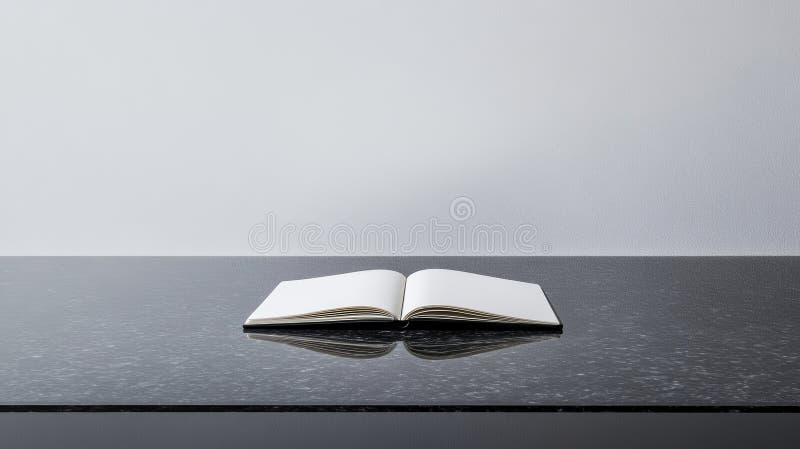 Modern Granite Desk Setup Open Notebook Clean Background and Minimalist ...