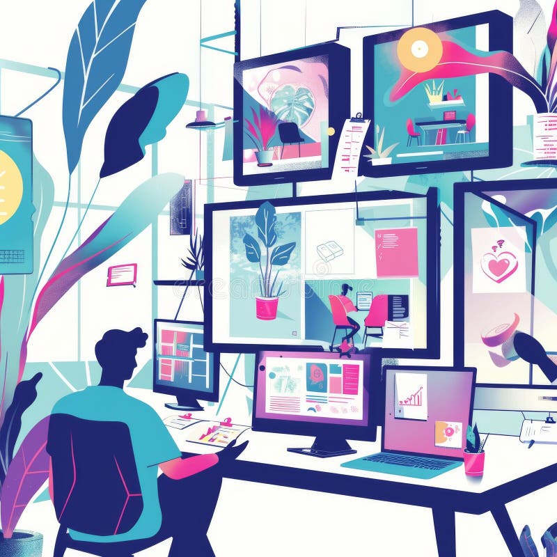 Modern Graphic Designer Workspace Stock Illustration - Illustration of ...
