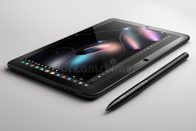 Modern Graphic Tablet with Stylus on a White Background Stock ...
